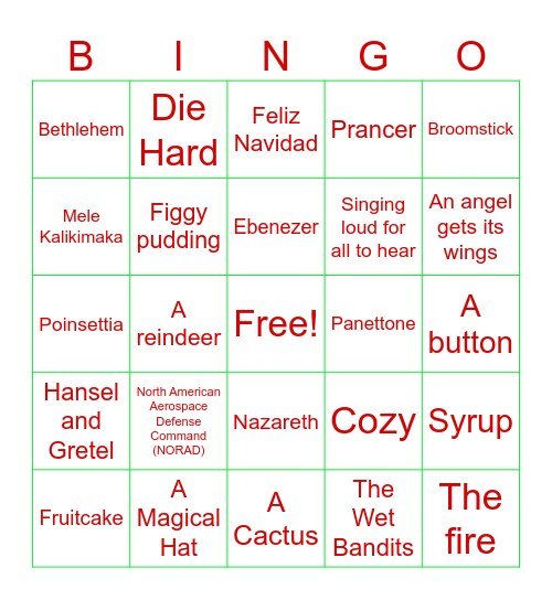 GAC Middle School Christmas Trivia Bingo Card