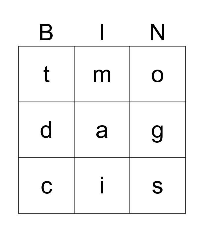 Letter ID Bingo Card