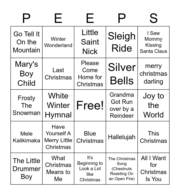 Peep Christmas Bingo Card
