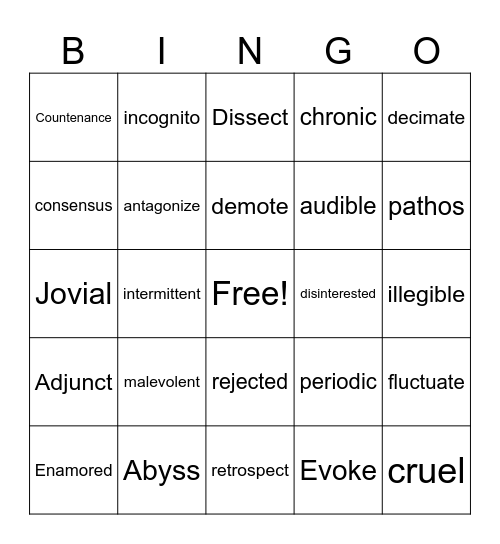 Word Choice! Bingo Card