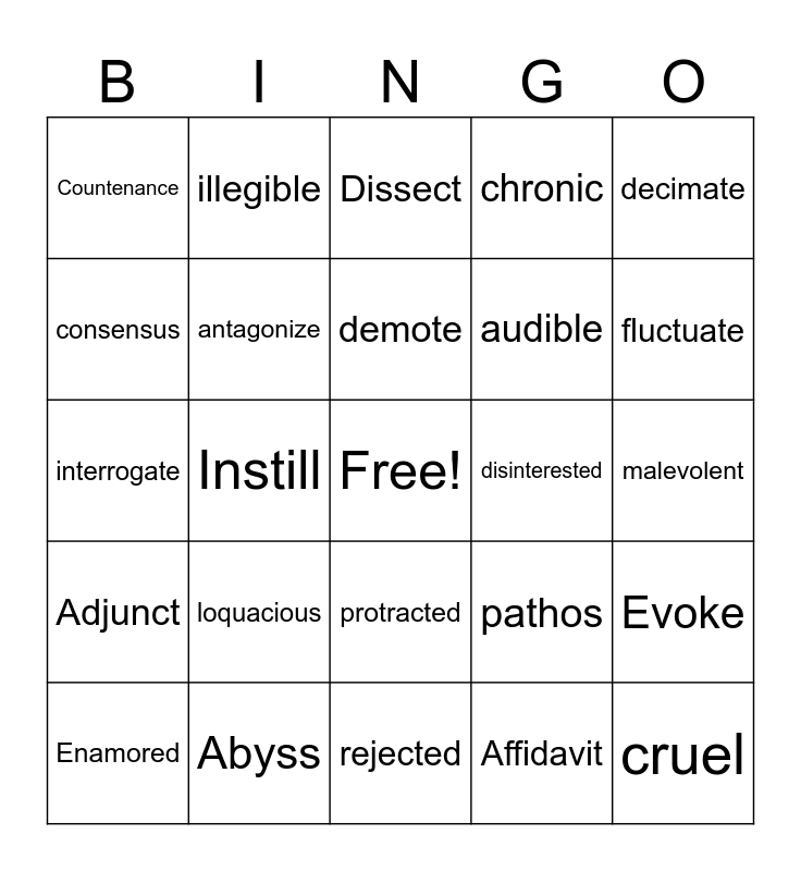 Word Choice BINGO Card