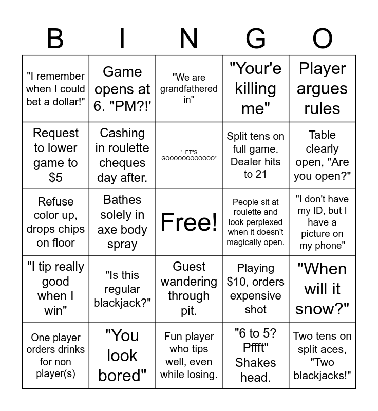 Blackjack Bingo Card