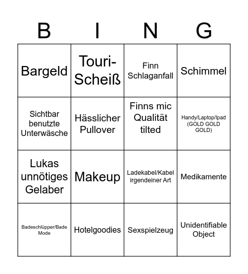 Koffer Unboxing Bingo Card