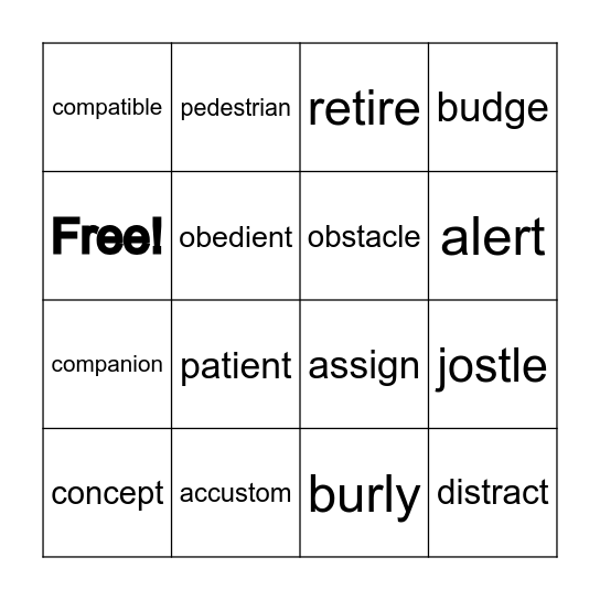 WW5 Lesson 1 Vocab Bingo Card