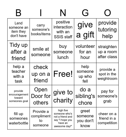 Pay it Forward - Larson's Advisory 9-6 Bingo Card
