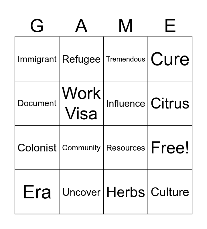 Unit 5 Bingo Card