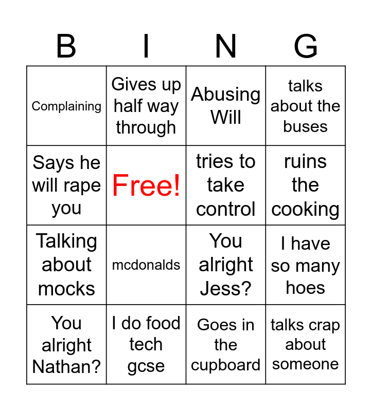 Morgan Mccrow bingo board Bingo Card