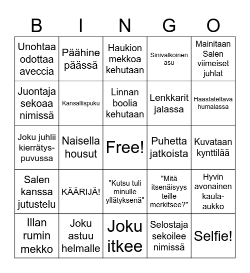 Linnanjuhlabingo! Bingo Card