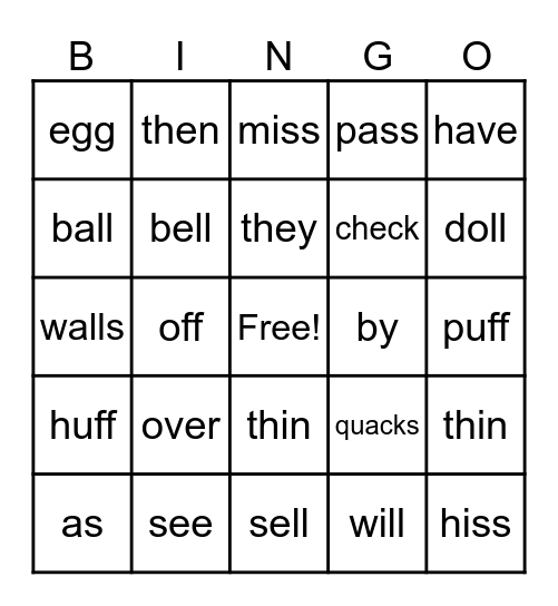 Letterland UNIT 10 ff ll ss Bingo Card