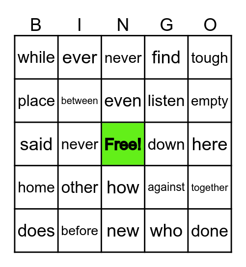 2nd Grade Words Bingo Card