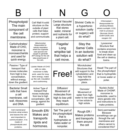 Cell Bingo Card