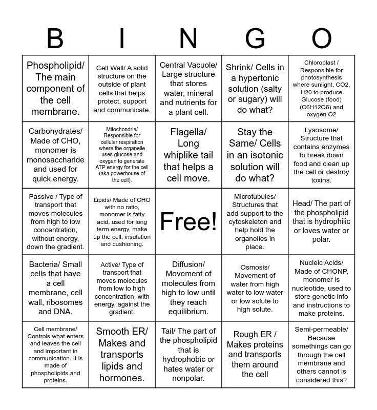 Cell Bingo Card
