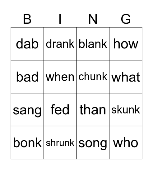 WORD Bingo Card