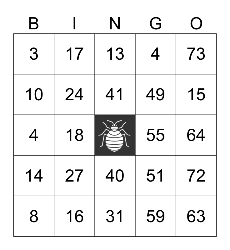 Pronto Pest Bingo Card
