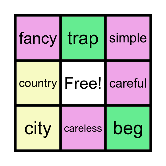 Aesop's Fable Bingo Card