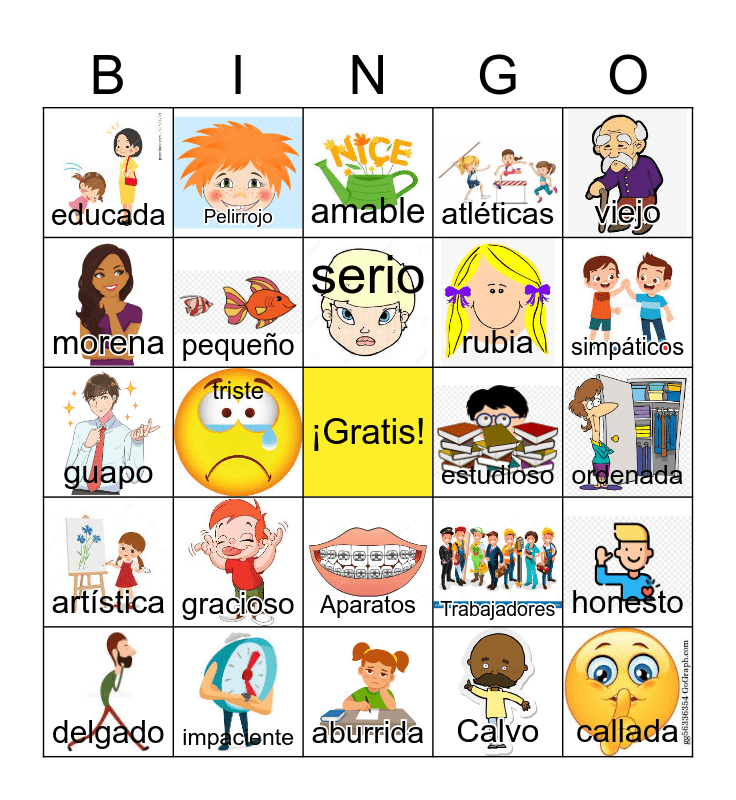 Adjetivos para describir personas Bingo Card