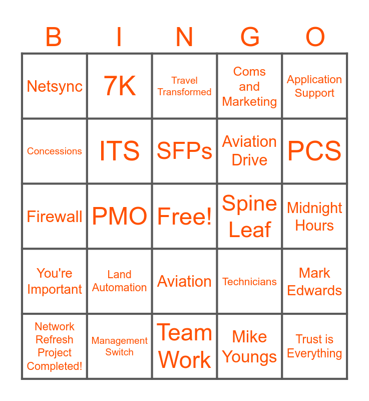 DFW Airport Bingo Card