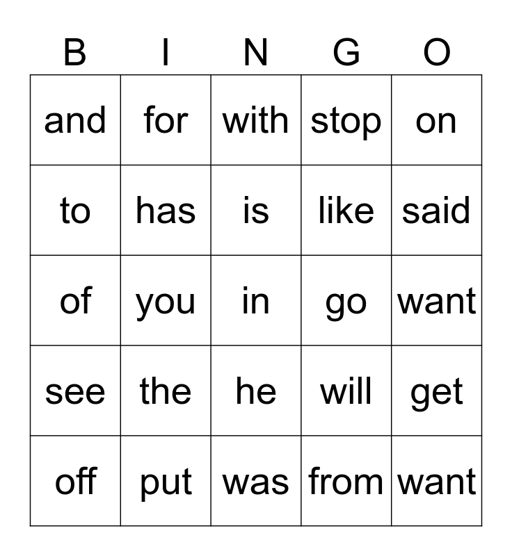 Red Word Bingo Card
