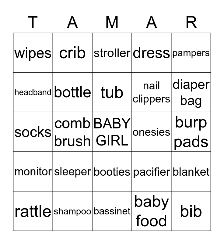 Tamar Bingo Game Bingo Card