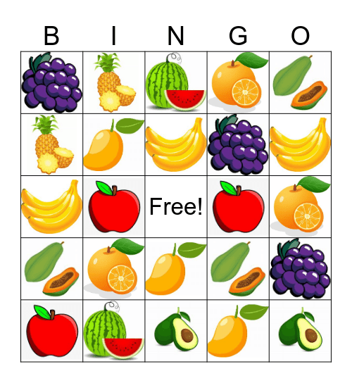 Fruit Bingo Card
