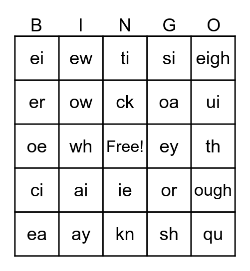 Phonogram Bingo Card