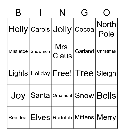 Holiday Bingo Card