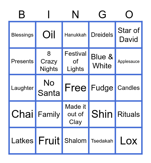 Hanukkah O' Hanukkah Bingo Card