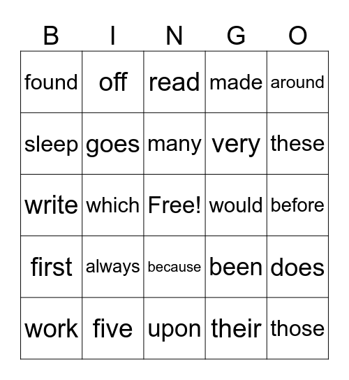 Dolche Sight Words Level 2 Bingo Card