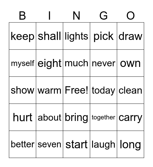 Dolche Sight Words Level 3 Bingo Card