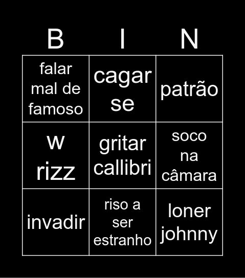 Bingo windoh e want Bingo Card