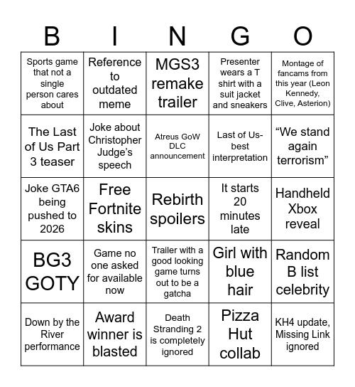THE GAME AWARDS Bingo Card
