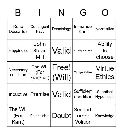 Intro to Philosophy Bingo! Bingo Card