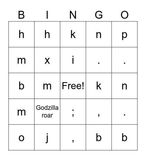 Godzilla Bingo Card