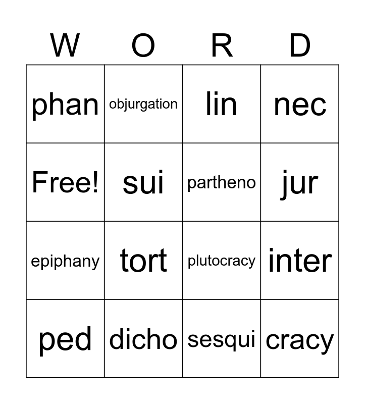 List 36 Bingo Card