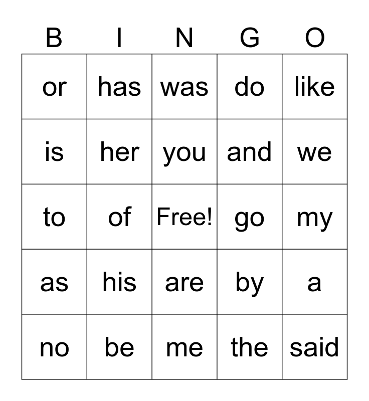 1st grade SW wk 1-7 Bingo Card