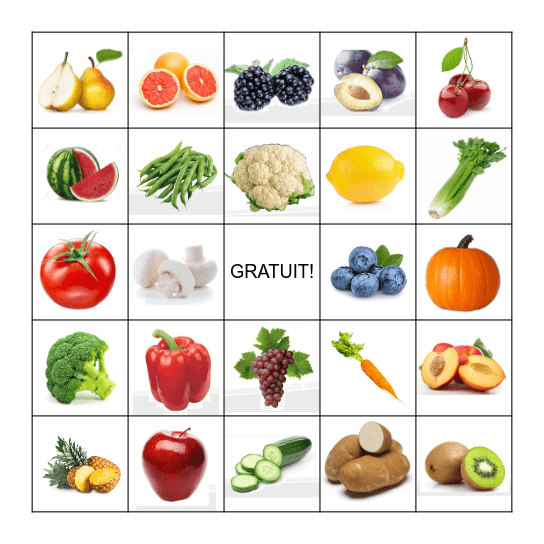 Les aliments Bingo Card