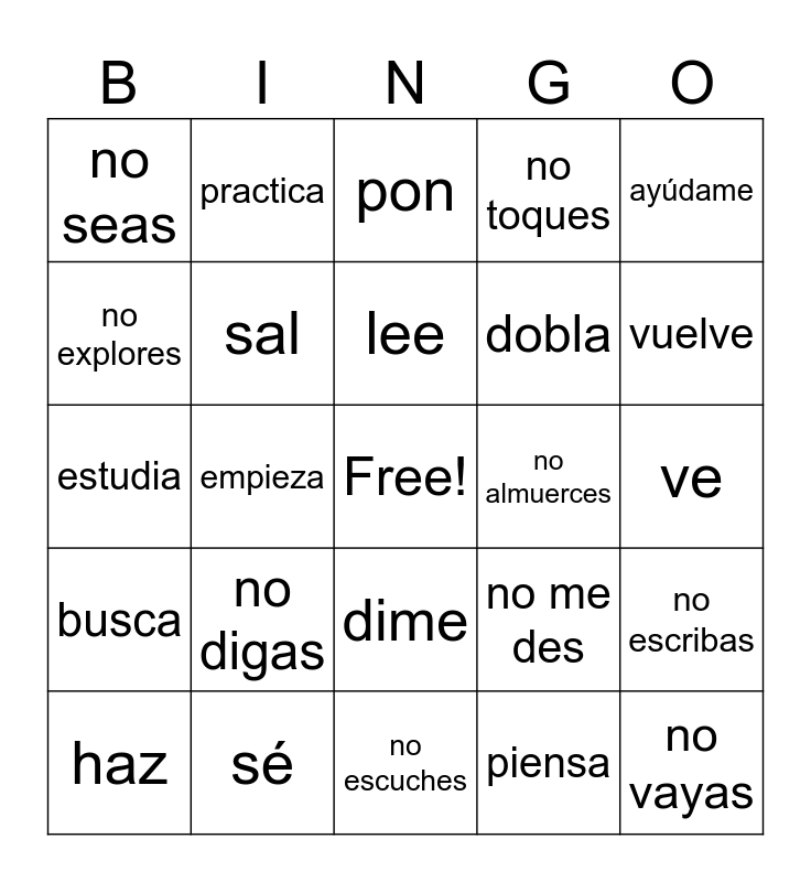 Los mandatos informales Bingo Card