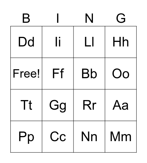 K Letter Sounds Bingo Card