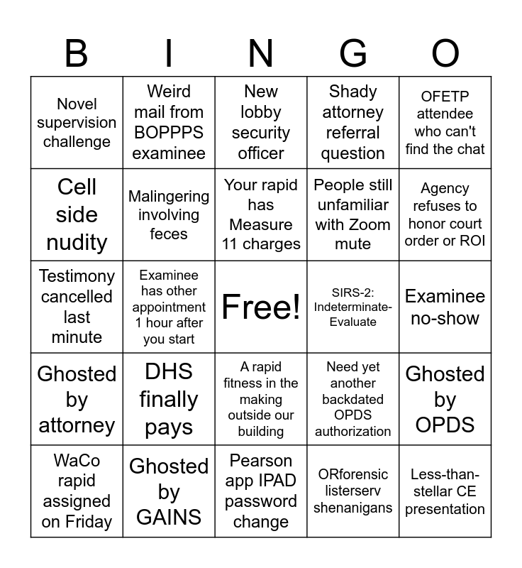 Northwest Forensic Institute 2023 Bingo Card Bingo Card