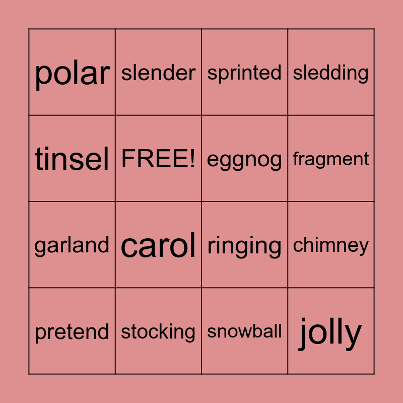 Two Syllable Bingo! Bingo Card