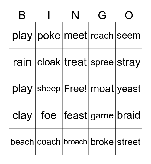 Vowel Team Bingo Card