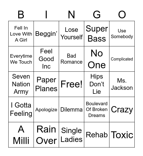 Throwback Jams Vol.1 Bingo Card