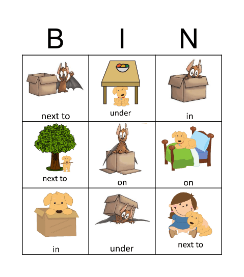 Preposition Bingo Card