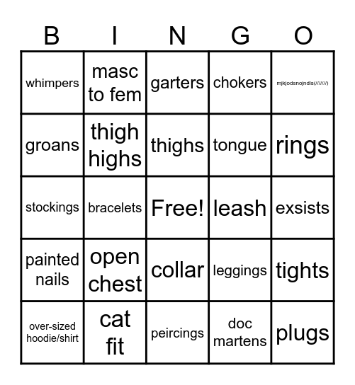 Femboy TOs bingo!!!!! Bingo Card