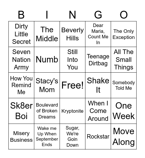 Sammy's Music Bingo Card