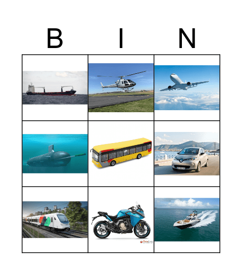 Means of transport Bingo Card