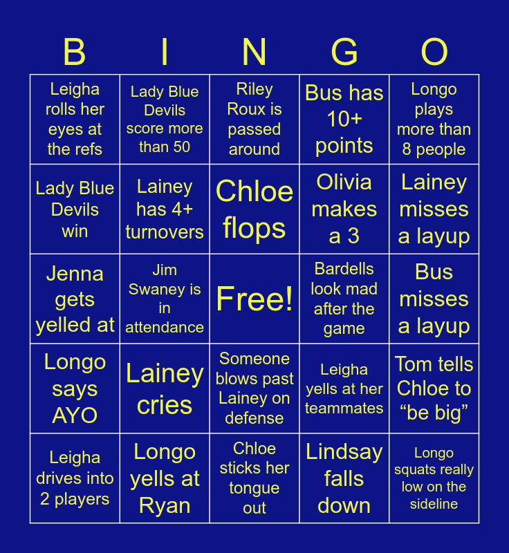 LADY BLUE DEVIL BINGO Card