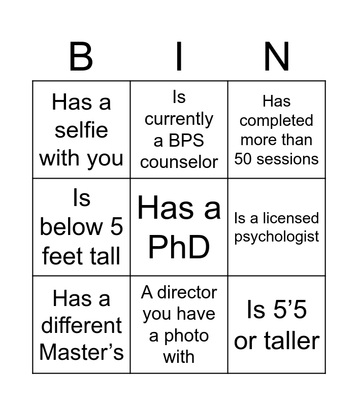 Human BU-ingo Bingo Card