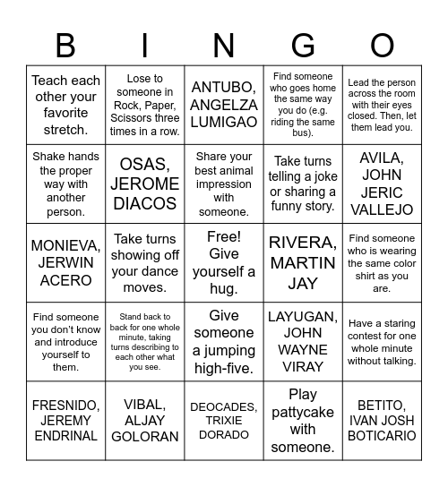 Interactive Human Bingo Card