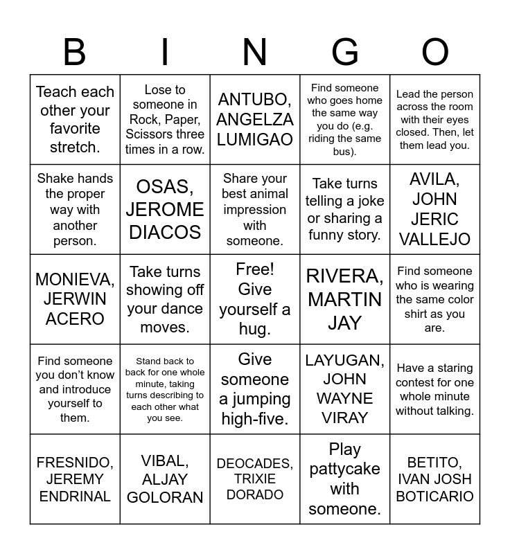 Interactive Human Bingo Card